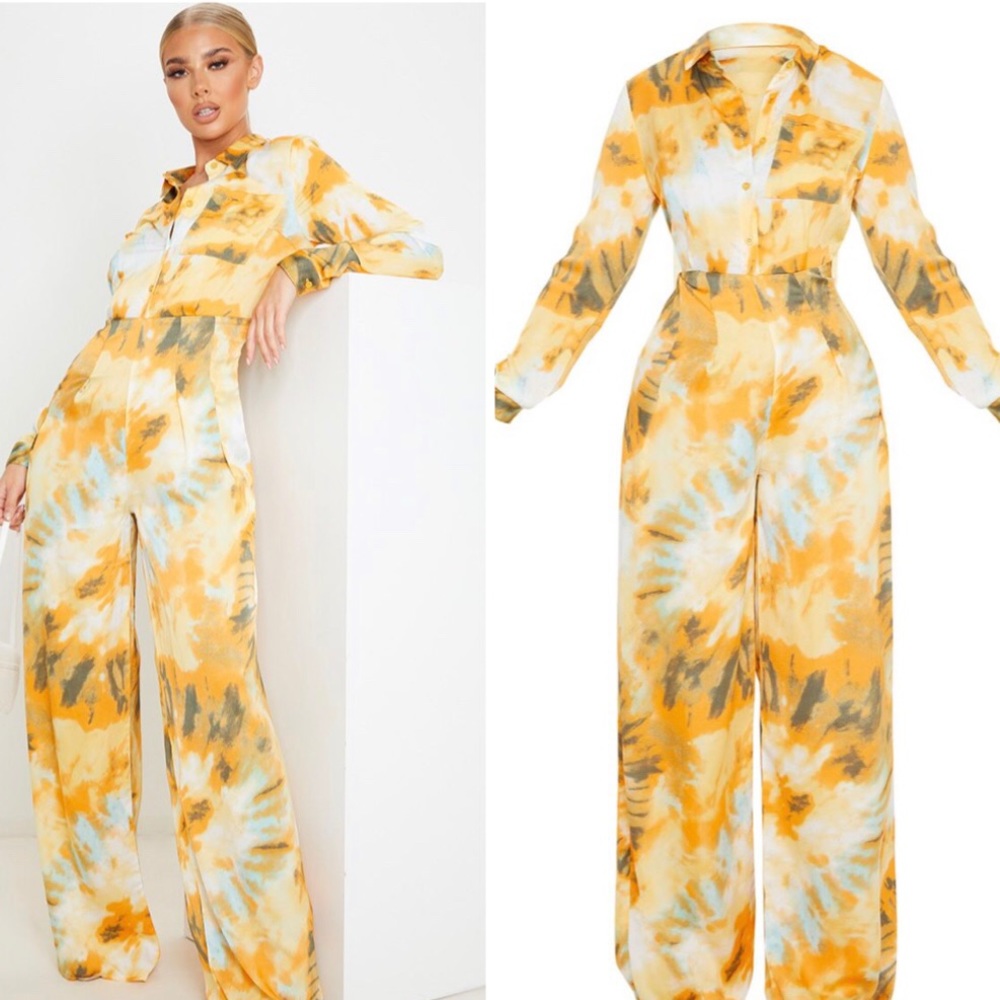 Brand New Yellow/Orange Tie Dye Wide Leg Jumpsuit - Gem